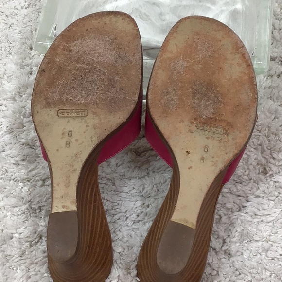 Coach | Shoes | Coach Pink Leather Wedge Sandals | Poshmark